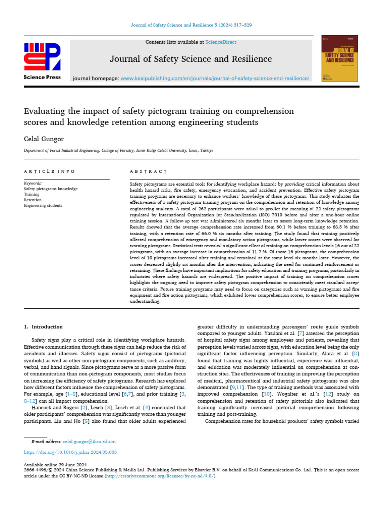 Evaluating The Impact of Safety Pictogram Training On - 2024 - Journal ...