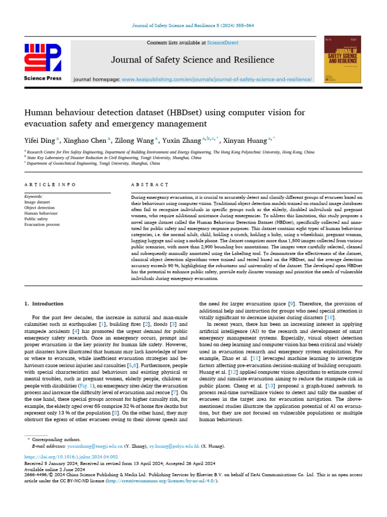 Human Behaviour Detection Dataset Hbdset Using Com 2024 Journal Of Safety Pdf Deep