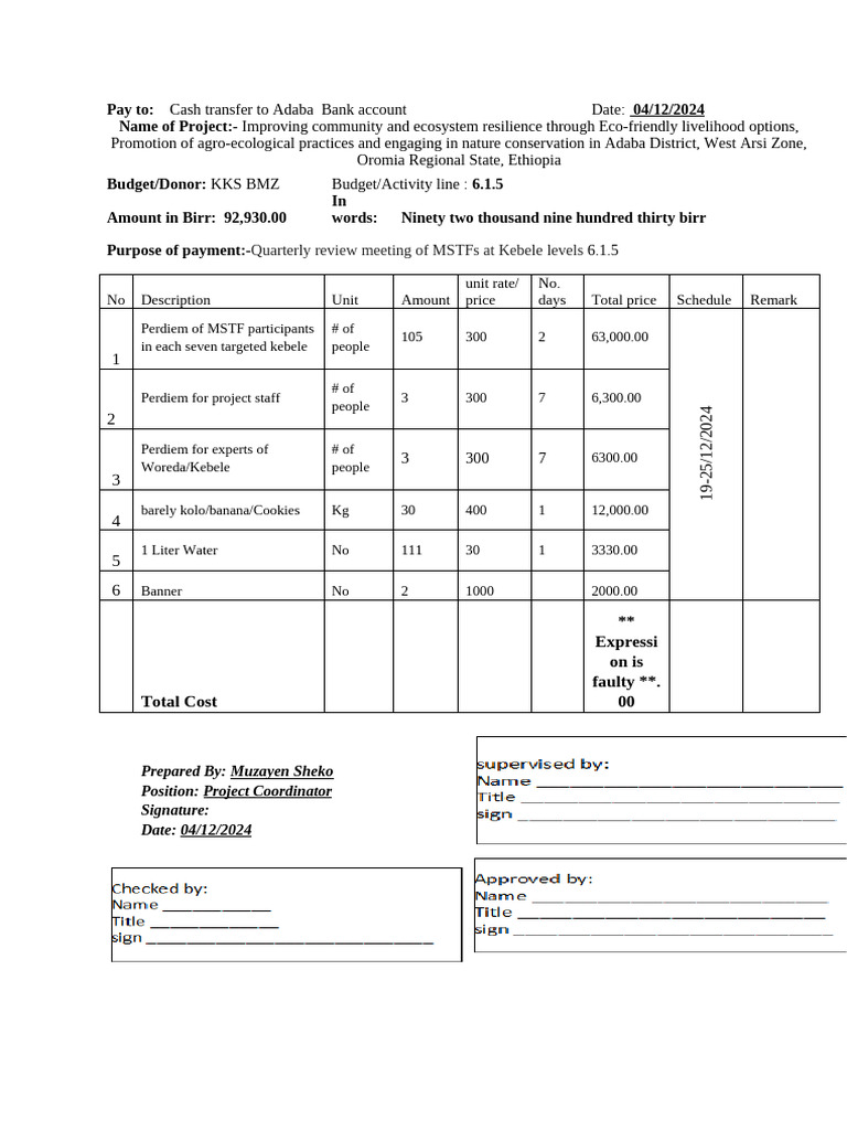 Payment Request For MSTF at Kebele | PDF