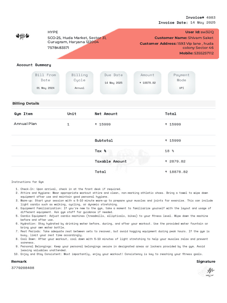 Gym Bill | PDF | Physical Fitness | Physical Exercise