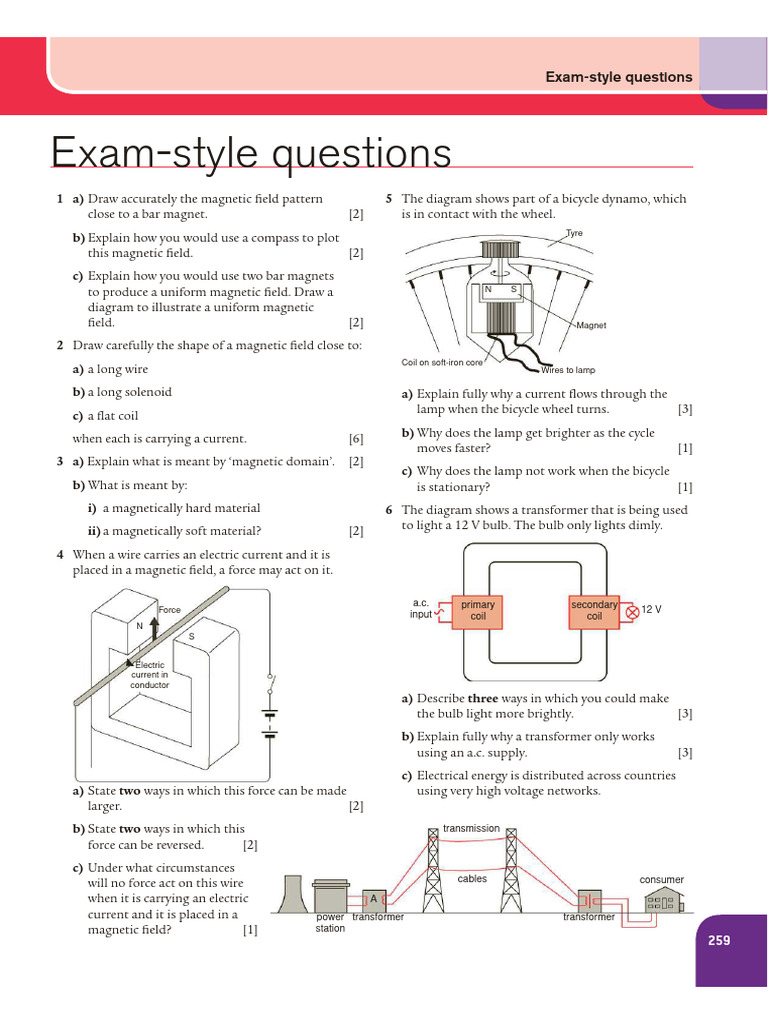 Electricity and Magnetism, Exam Style Questions | PDF | Transformer ...