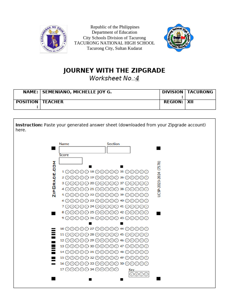 ZipGrade Worksheet Submission Guide | PDF