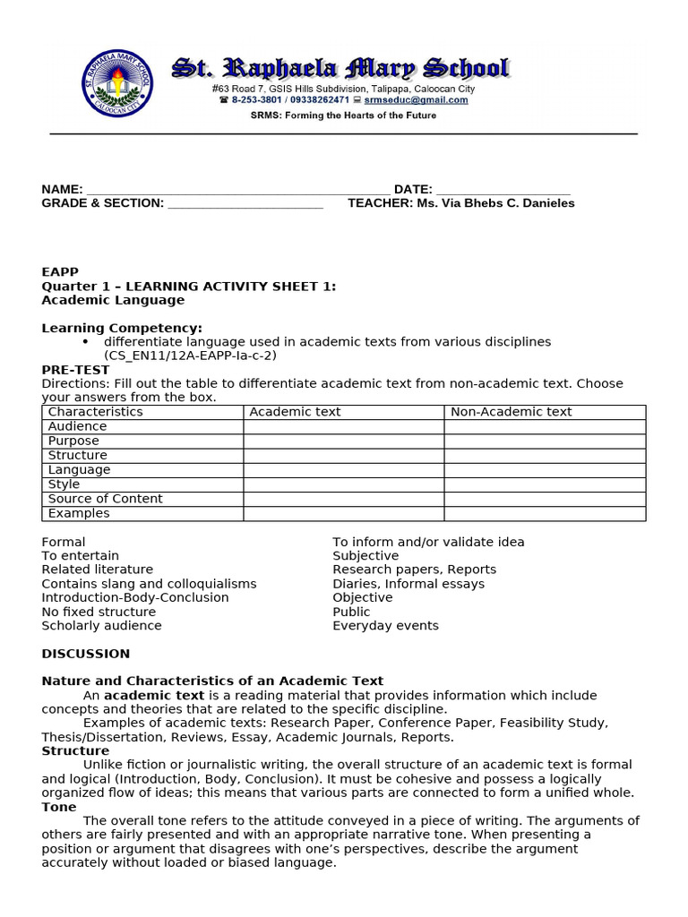 EAPP Learning Activity Sheet Q1 | PDF | Essays | Argument