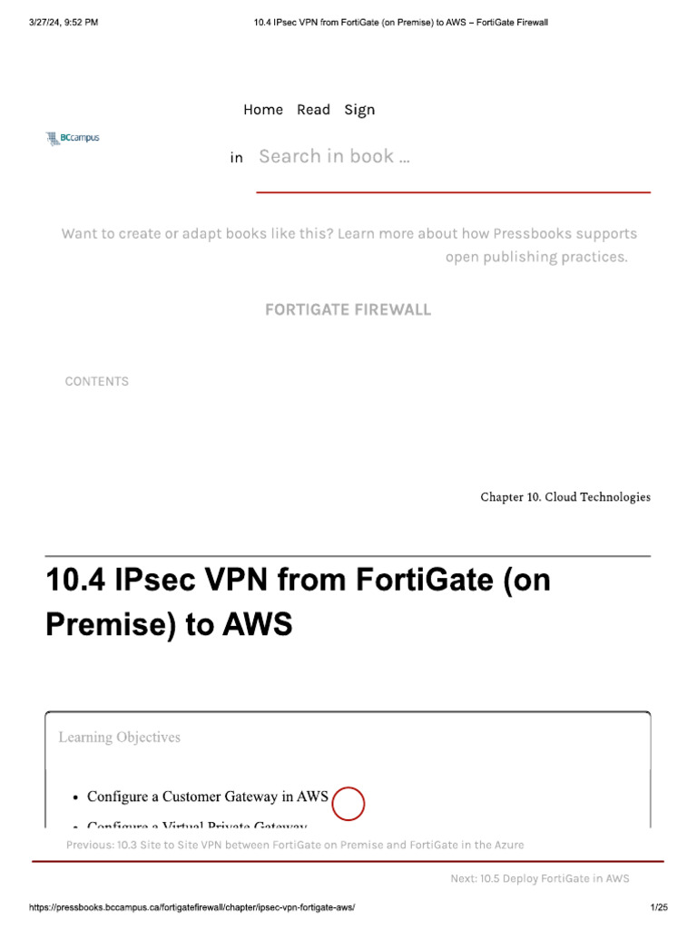 10.4 IPsec VPN From FortiGate (On Premise) To AWS - FortiGate Firewall ...