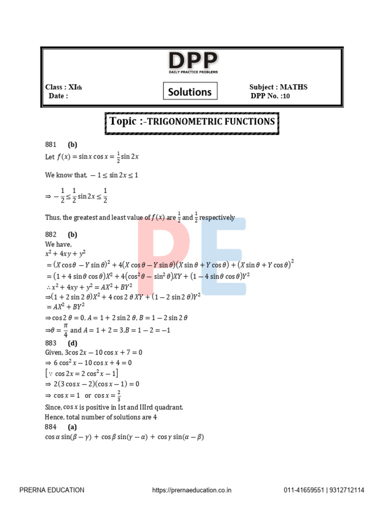 Trigonometric Functions A 10 Min Pdf Functions And Mappings Mathematical Objects