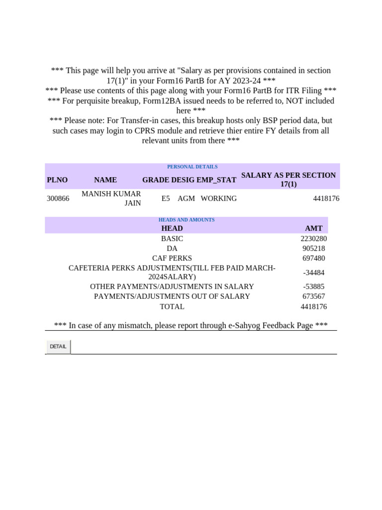 Salary Heads and Amounts | PDF