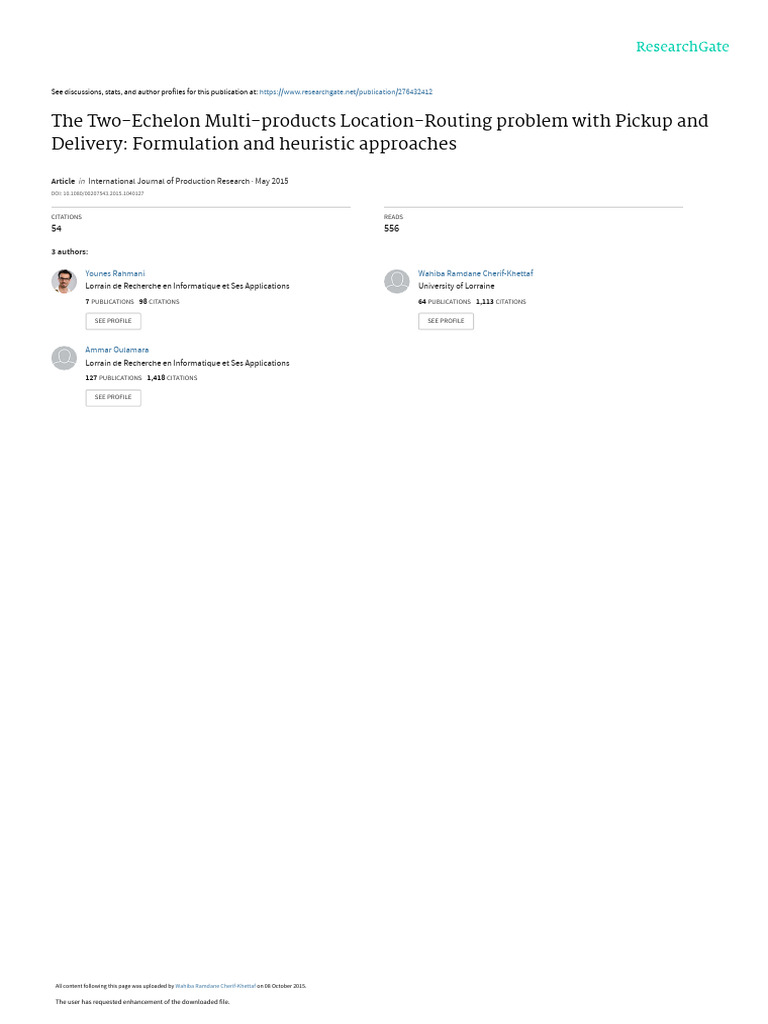 The Two-Echelon Multi-Products Location-Routing PR | PDF | Mathematical Optimization ...