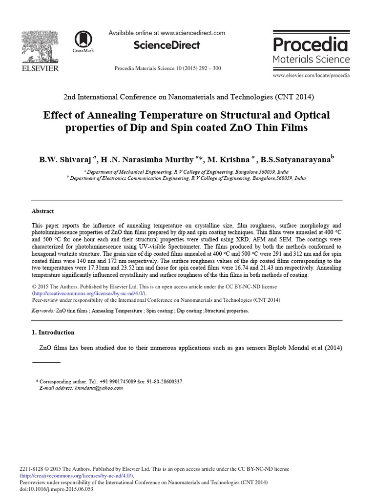 14-2015-Effect of Annealing Temperature On Structural and Optical | PDF | Zinc Oxide | Thin Film