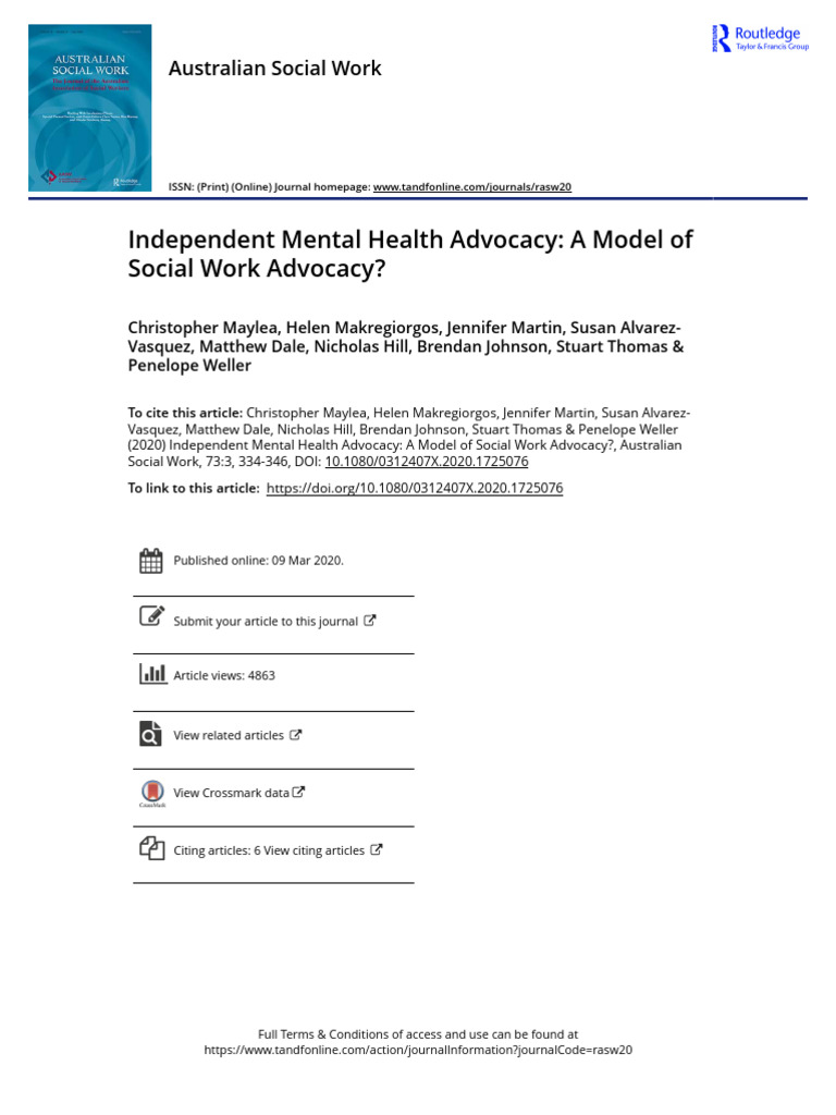 Independent Mental Health Advocacy A Model of Social Work Advocacy ...