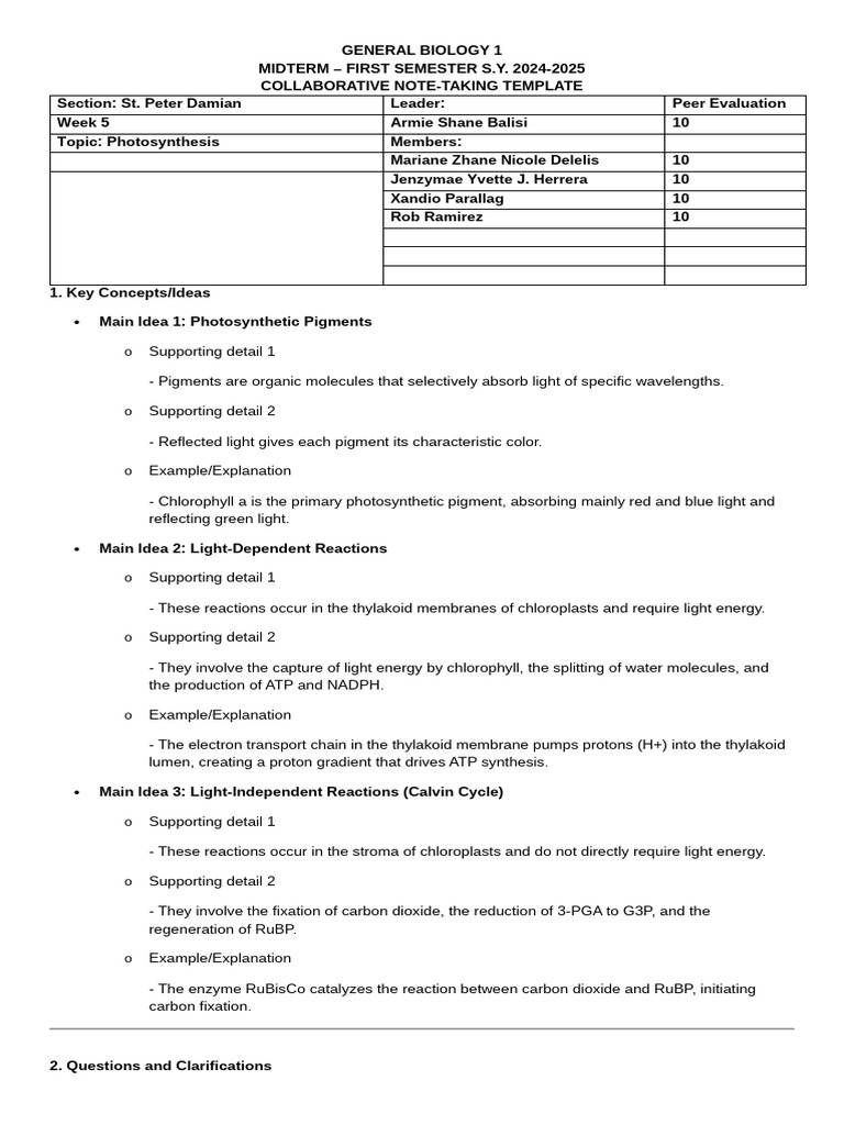 Collaborative Note Taking For General Biology 1 | PDF | Photosynthesis ...