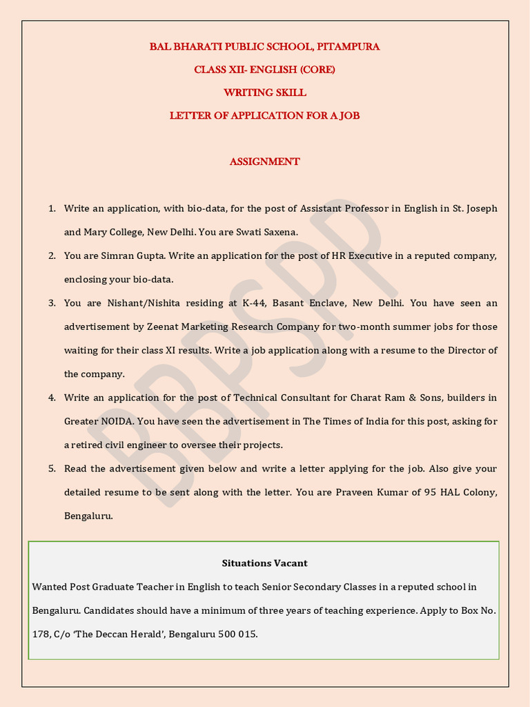 Job Application Letter Assignments | PDF