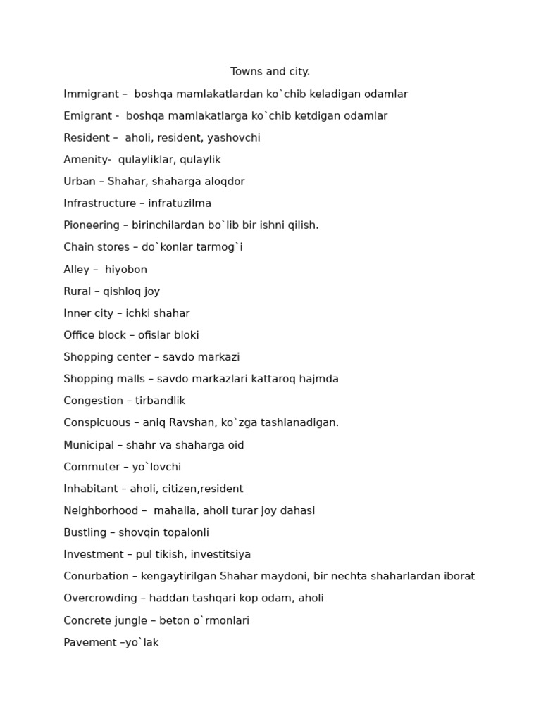 New Vocabular, City and Towns | PDF