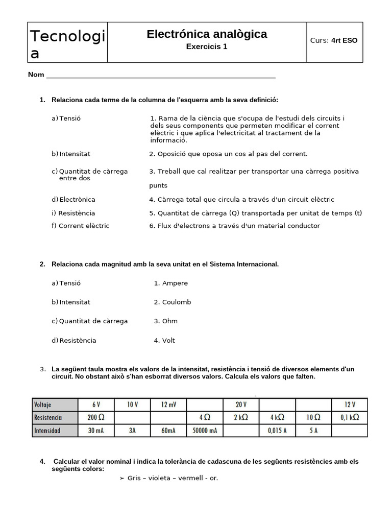 Ejercicios 1 - Electronica Analogica P1 | PDF