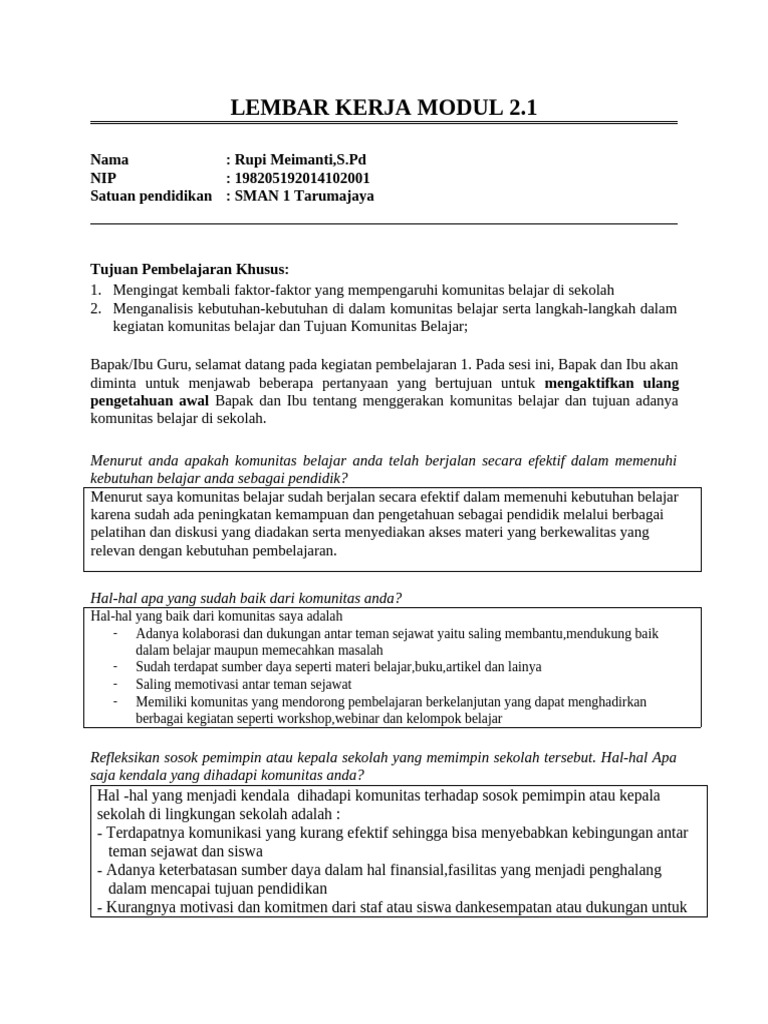 Lembar Kerja Modul 2.1-Rupi | PDF