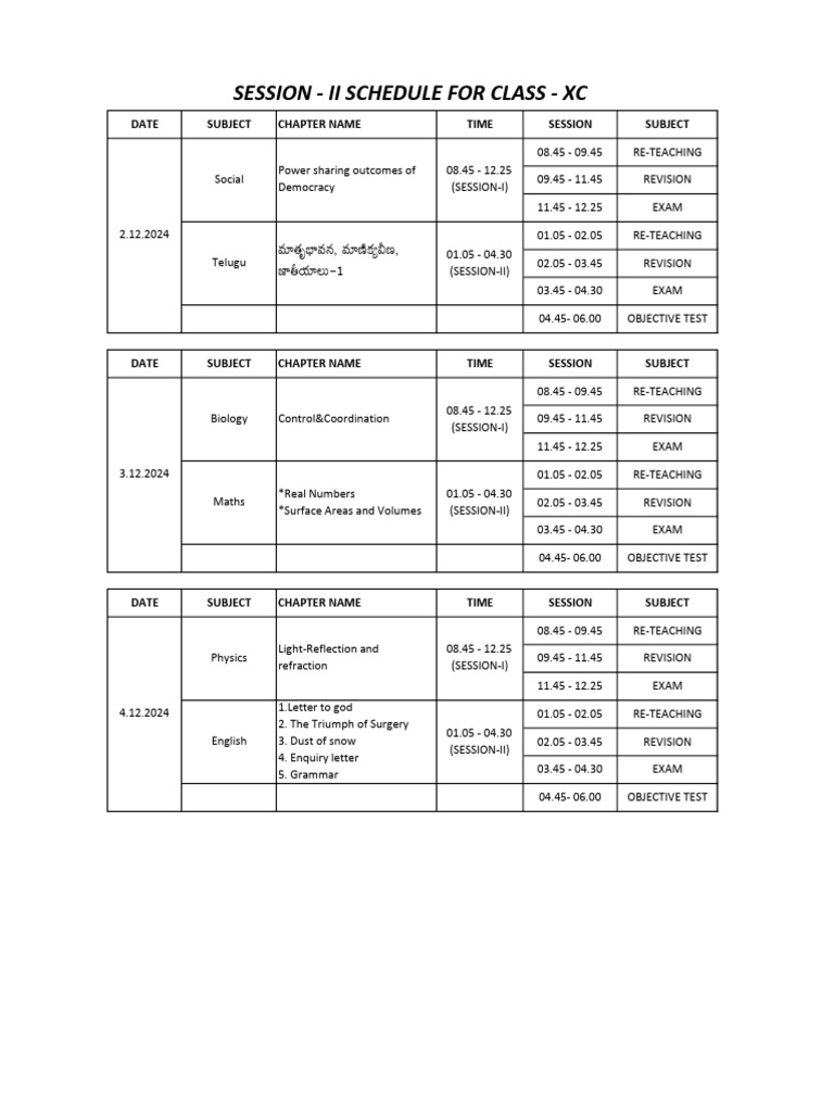 XC session II schedule | PDF