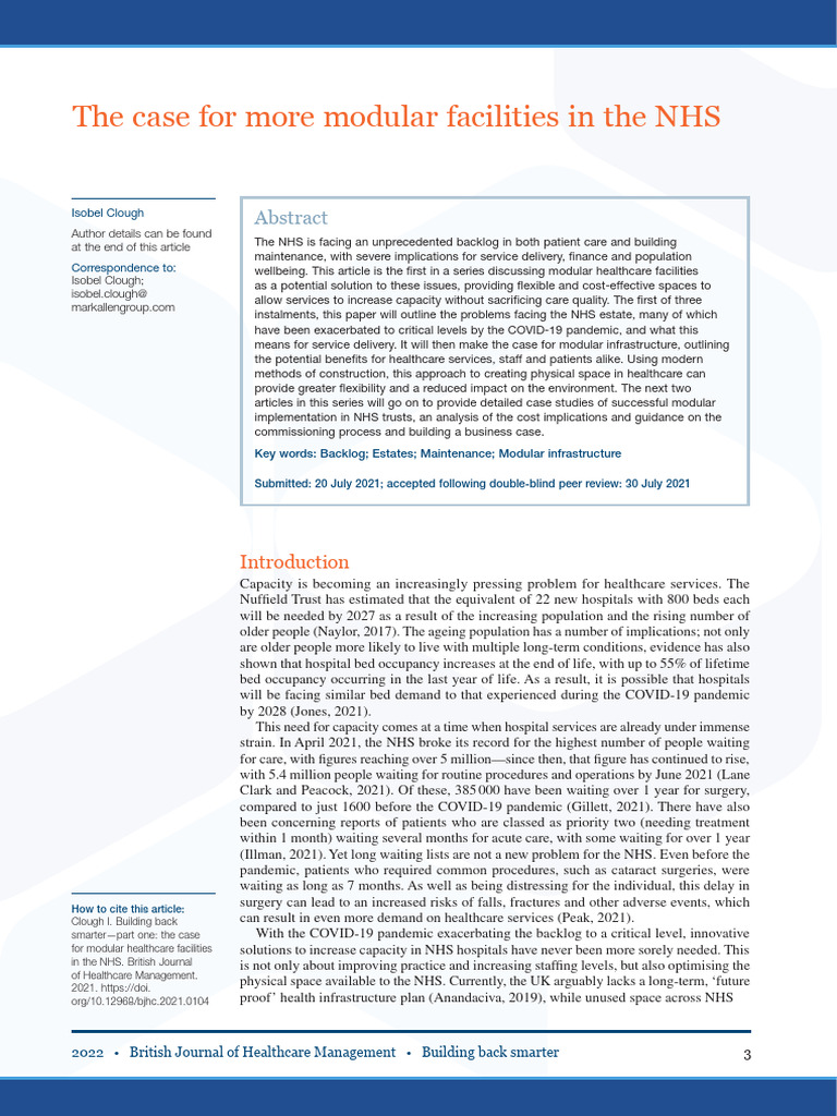 clough-2022-part one-the-case-for-more-modular-facilities-in-the-nhs | PDF | National Health ...