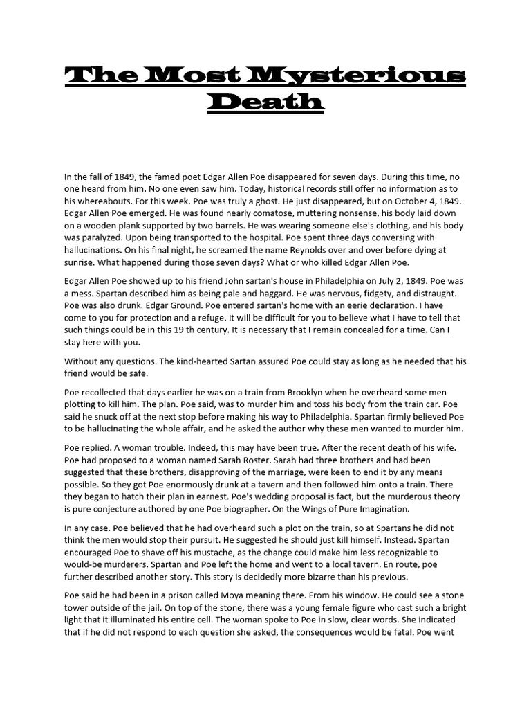 Edgar Allan Poe's Mysterious Death | PDF | Tuberculosis | Edgar Allan Poe