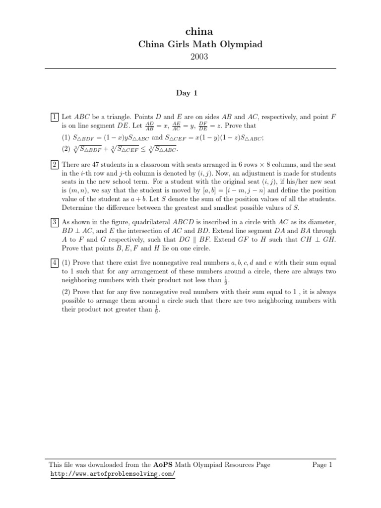 China China Girls Math Olympiad 2003 148 | PDF | Discrete Mathematics ...