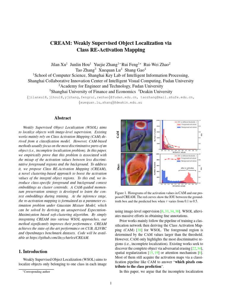 CREAM: Weakly Supervised Object Localization Via Class RE-Activation Mapping | PDF | Artificial ...