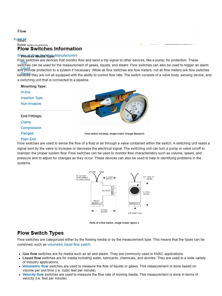 Flow Switches Selection Guide - Types, Features, Applications ...