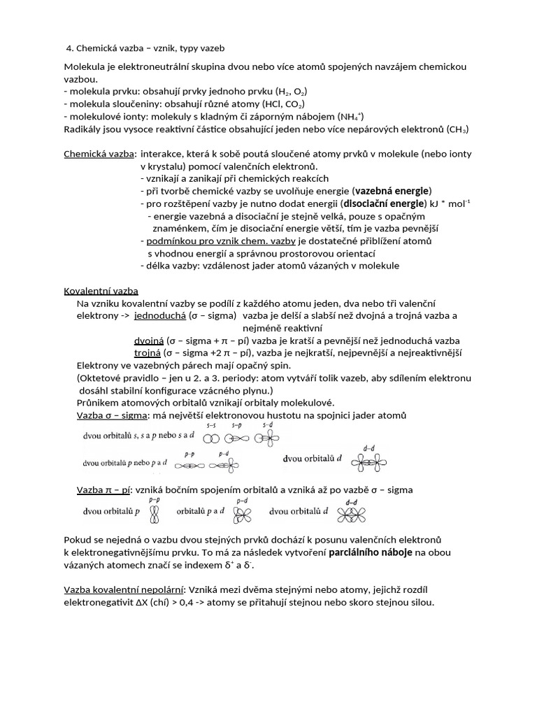 Chemicka Vazba - Vznik, Typy Vazeb | PDF