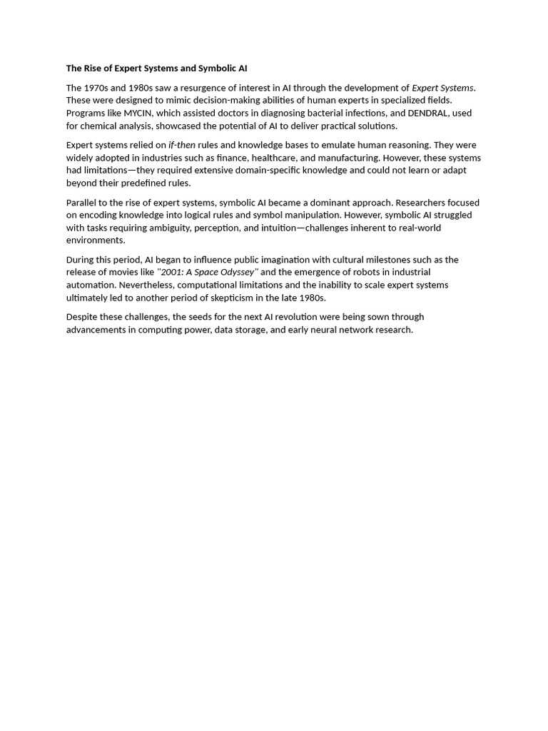 The Rise of Expert Systems and Symbolic AI | PDF
