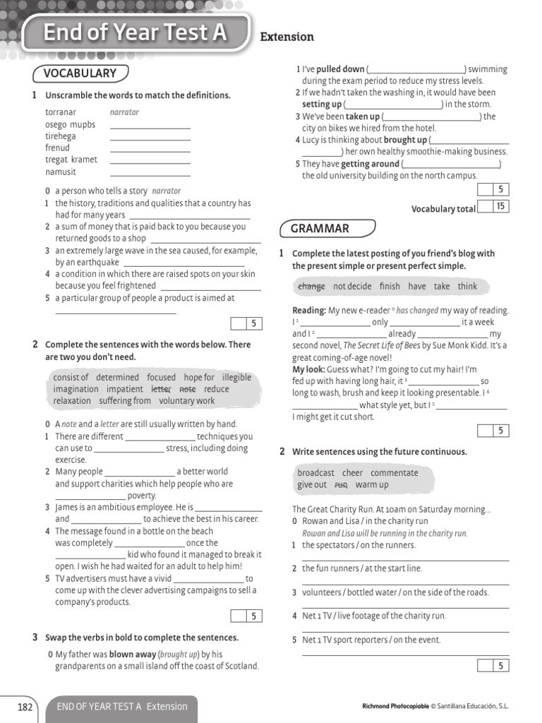 TEST HIGH ACHIEVERS B1+ - End of Year Test A Extension | PDF