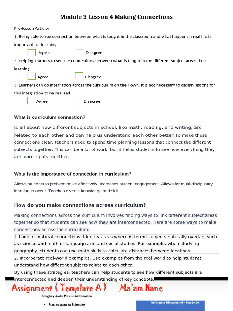 Module 3 Lesson 4 Making Connections | PDF | Curriculum | Learning