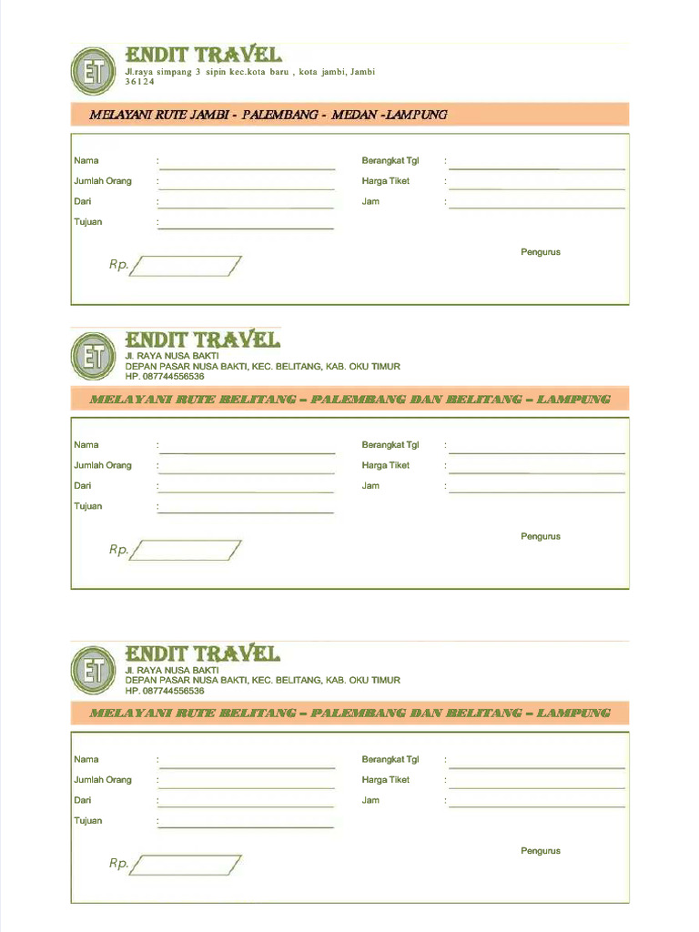 Contoh Kwitansi Travel dan Tiket | PDF