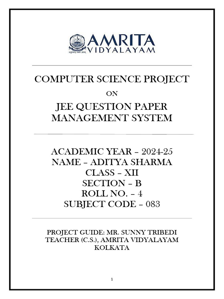 Computer Science Investigatory Project by Aditya Sharma | PDF | User (Computing) | Databases