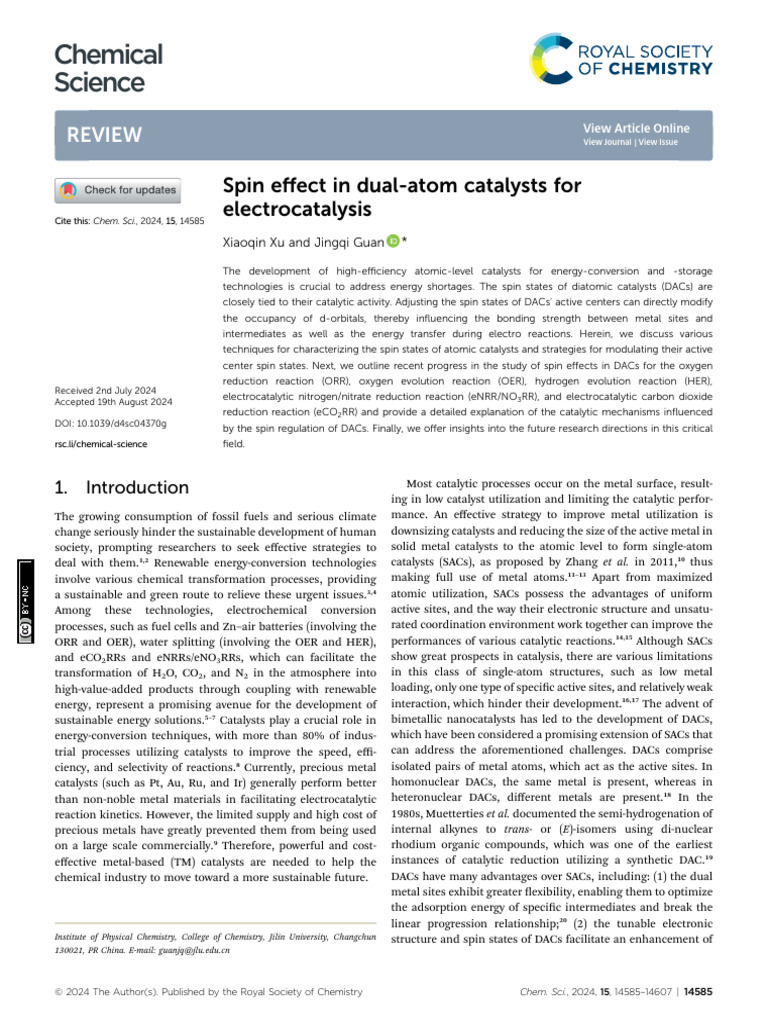 Xu_Guan_2024_Spin effect in dual-atom catalysts for electrocatalysis | PDF | Catalysis ...