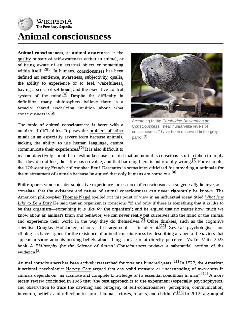Animal Consciousness | PDF | Consciousness | Mind