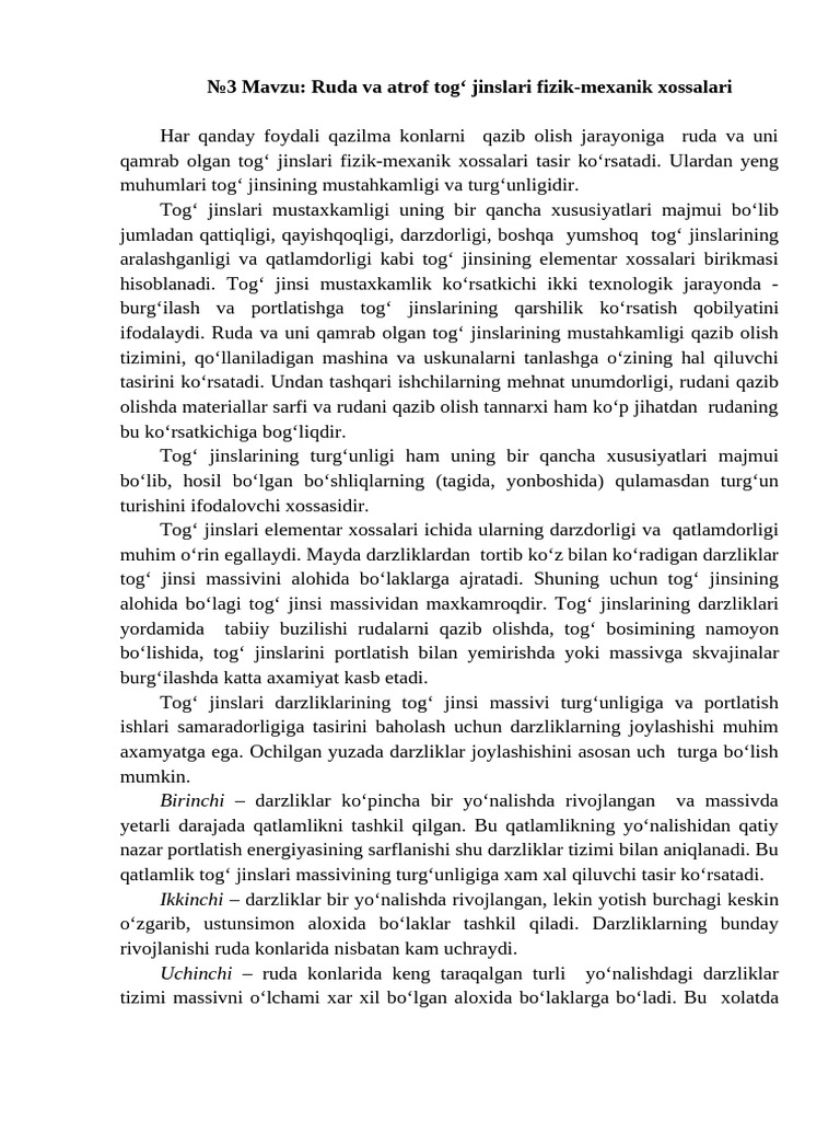 3 Ruda Va Atrof Tog Jinslari Fizik-Mexanik Xossalari | PDF