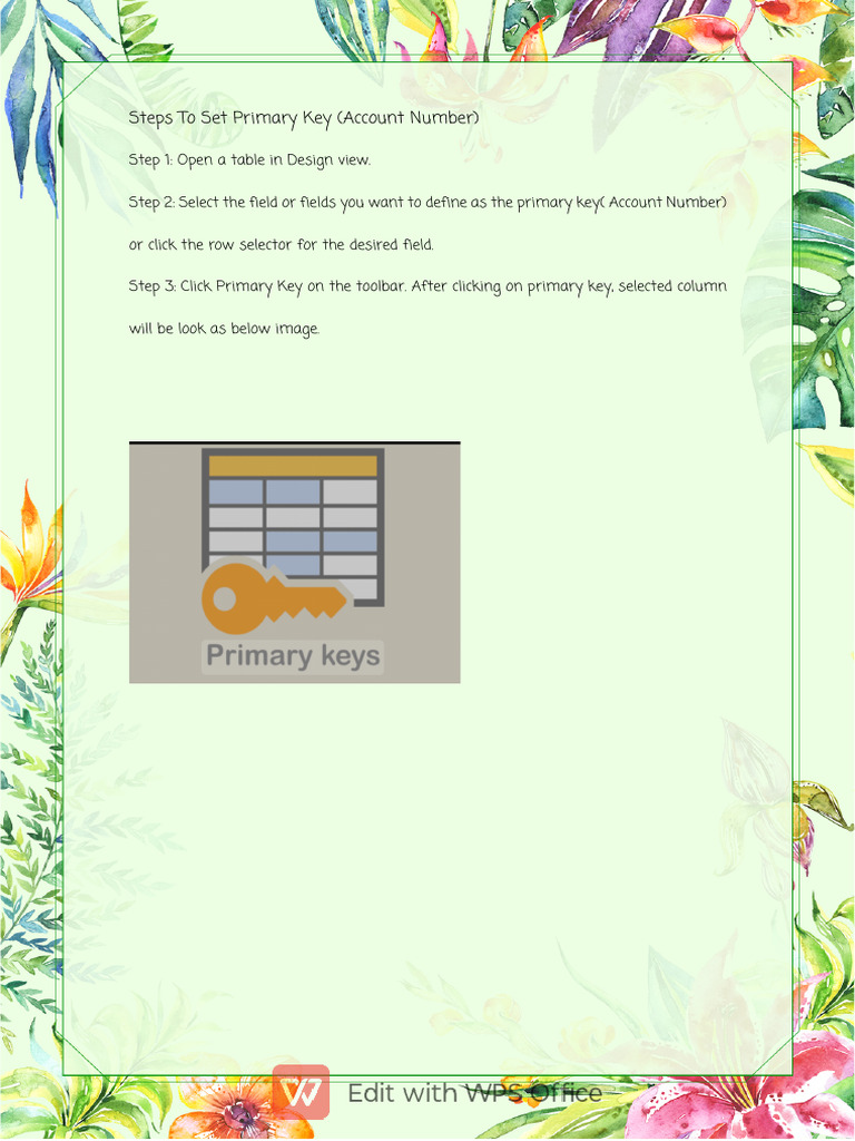 Set Primary Key: Account Number | PDF