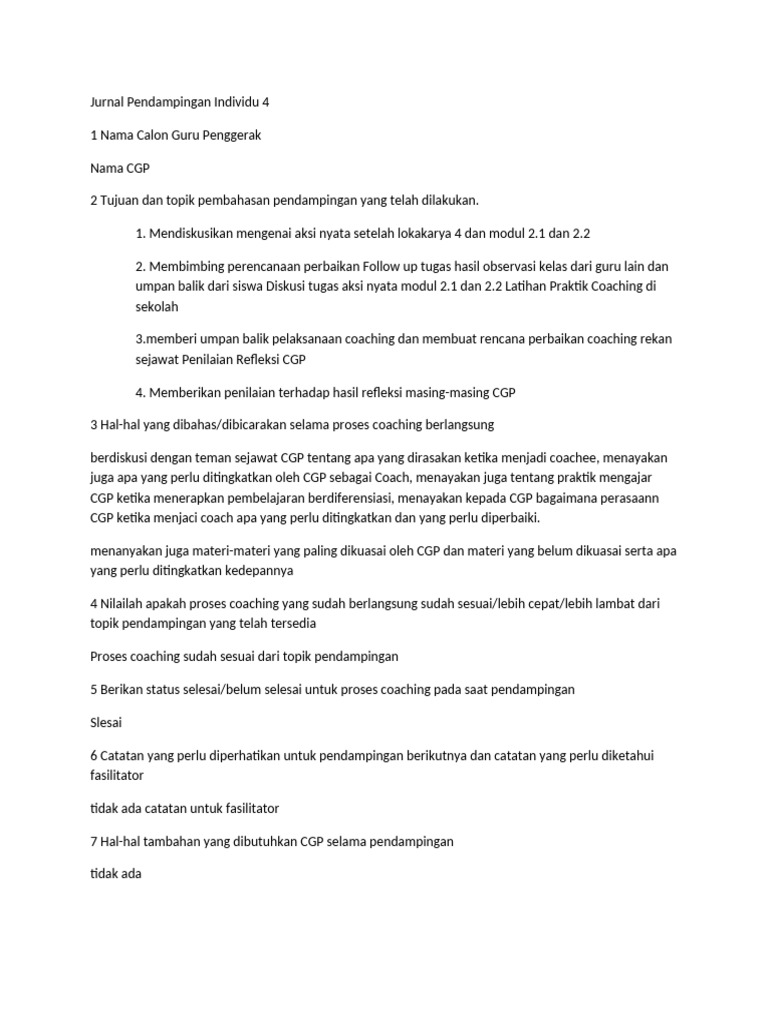 Contoh Jurnal Pendampingan Individu 4 | PDF