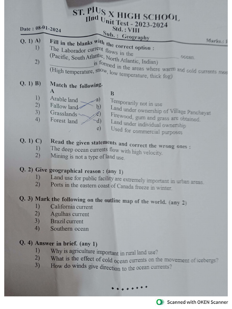 8std ST Pius - 2 Unit Geography 2023 | PDF