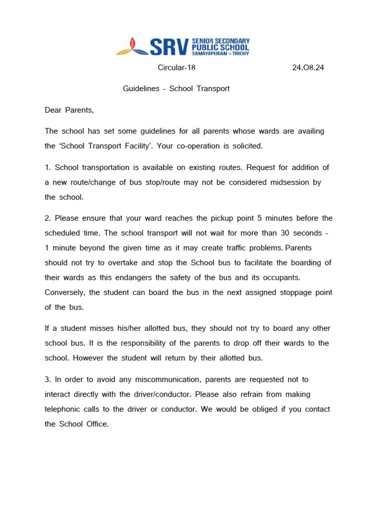 Circular 18-School Transport Guidelines | PDF