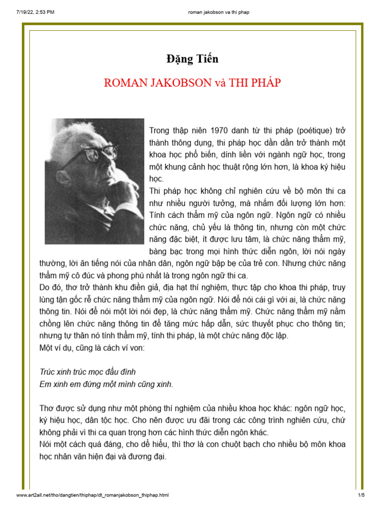 Roman Jakobson và Thi pháp - Đặng Tiến | PDF