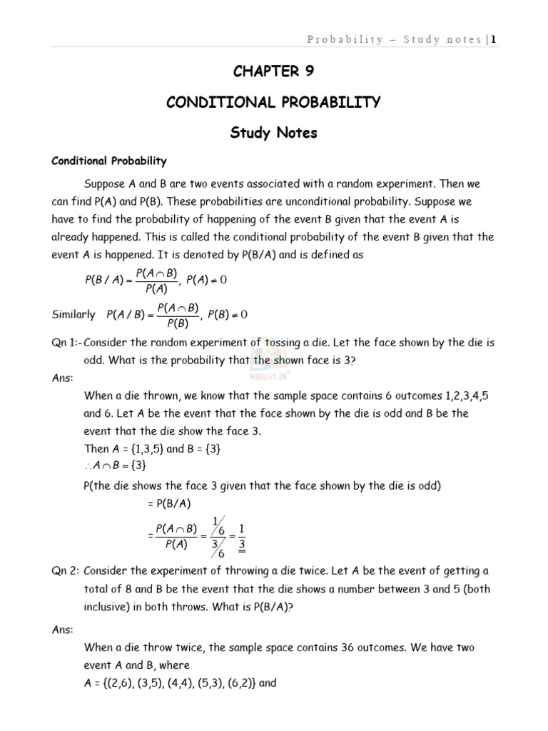 Hsslive-xi-stati-9. Conditional Probability_Focus area_hsslive | PDF ... Hsslive-xi-stati-9. Conditional Probability_Focus area_hsslive | PDF ...