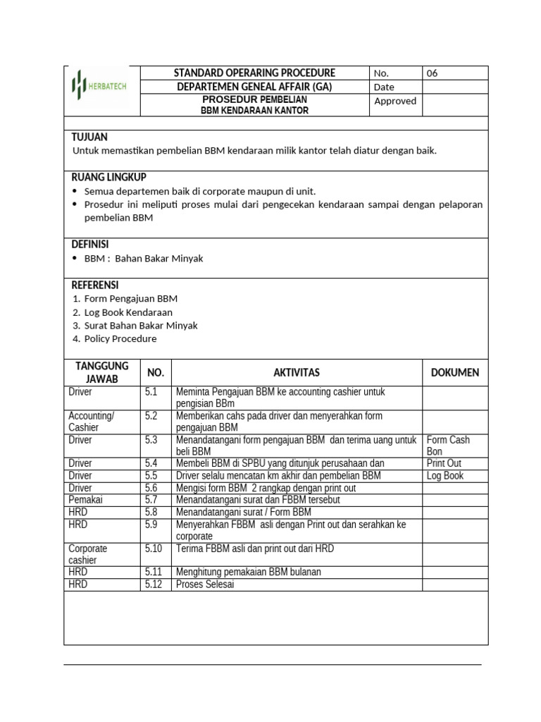 SOP Pembelian BBM Di Kantor | PDF