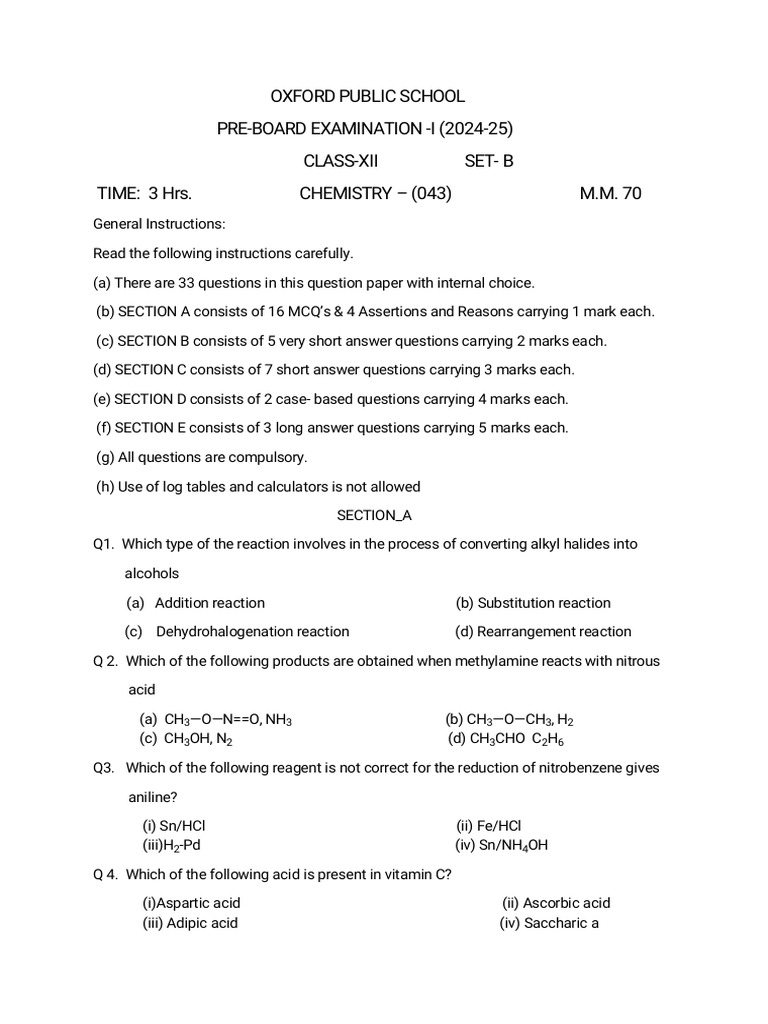 Oxford Public School Pre-Board Examination - I (2024-25) Class-Xii Set ...