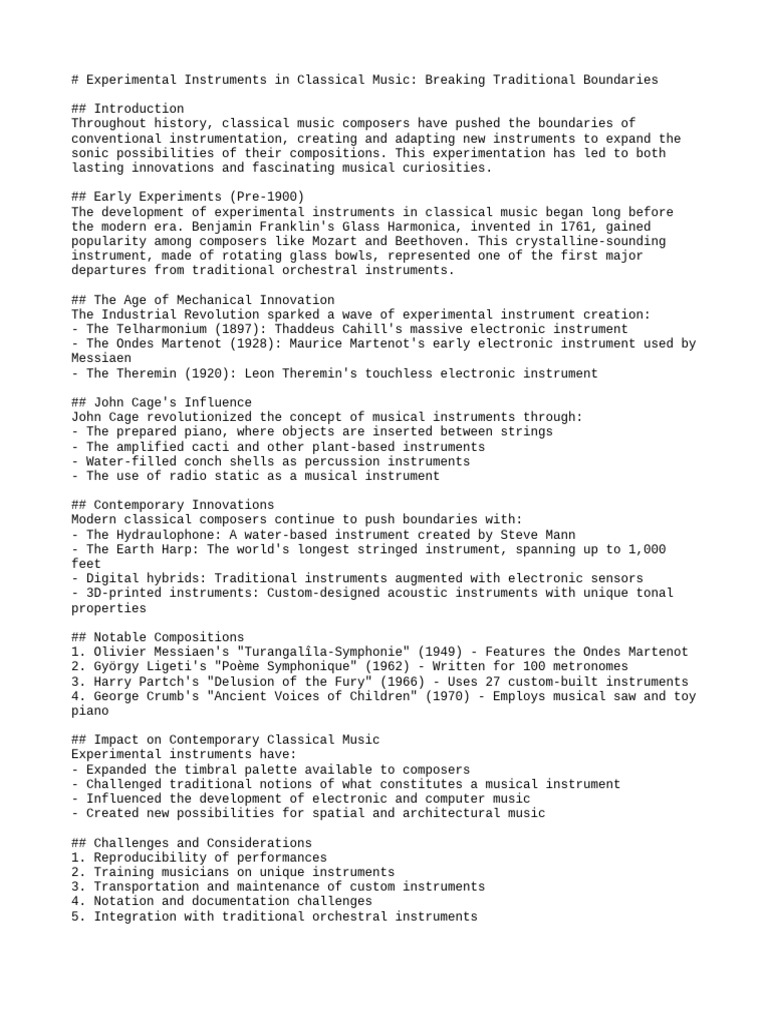 Experimental Instruments in Classical Music | PDF | Classical Music ...