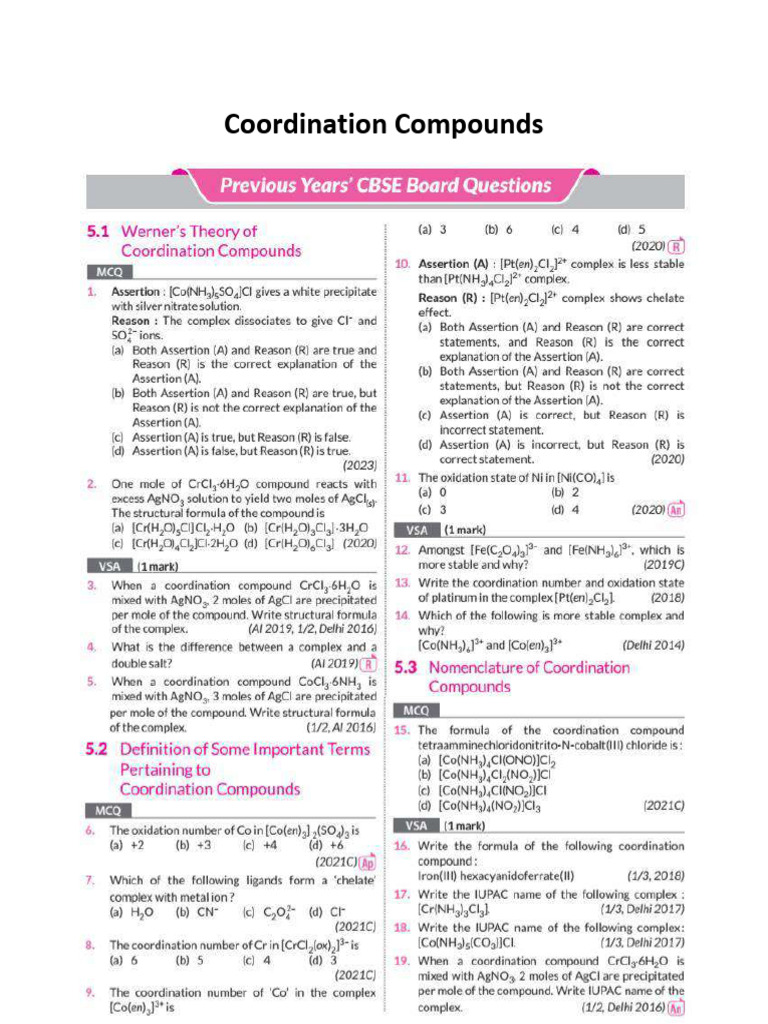 Coordination Compounds Pyq | PDF