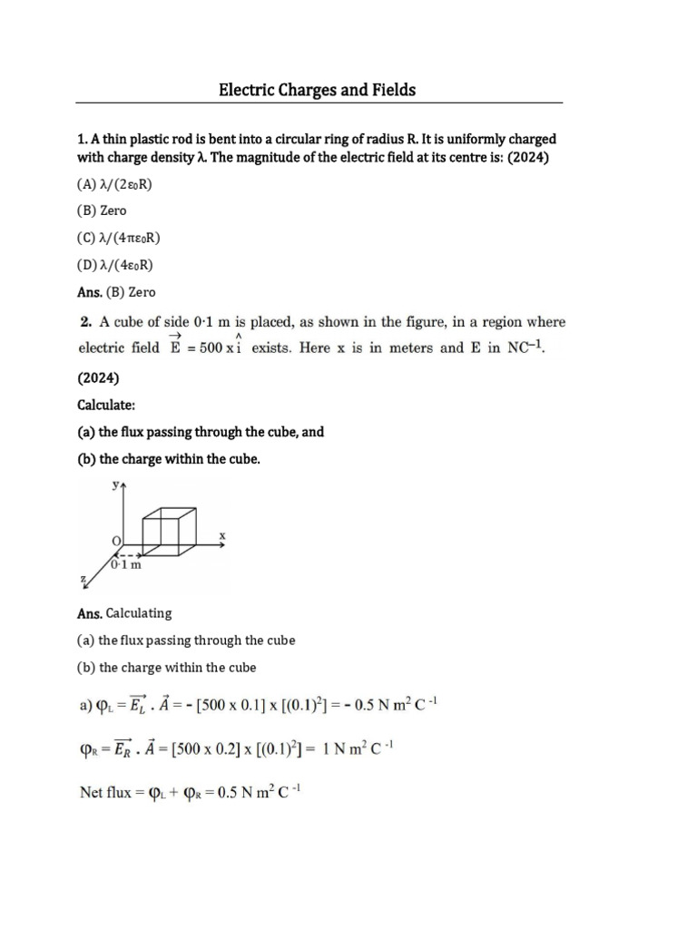Electric Charge and Field Pyq | PDF