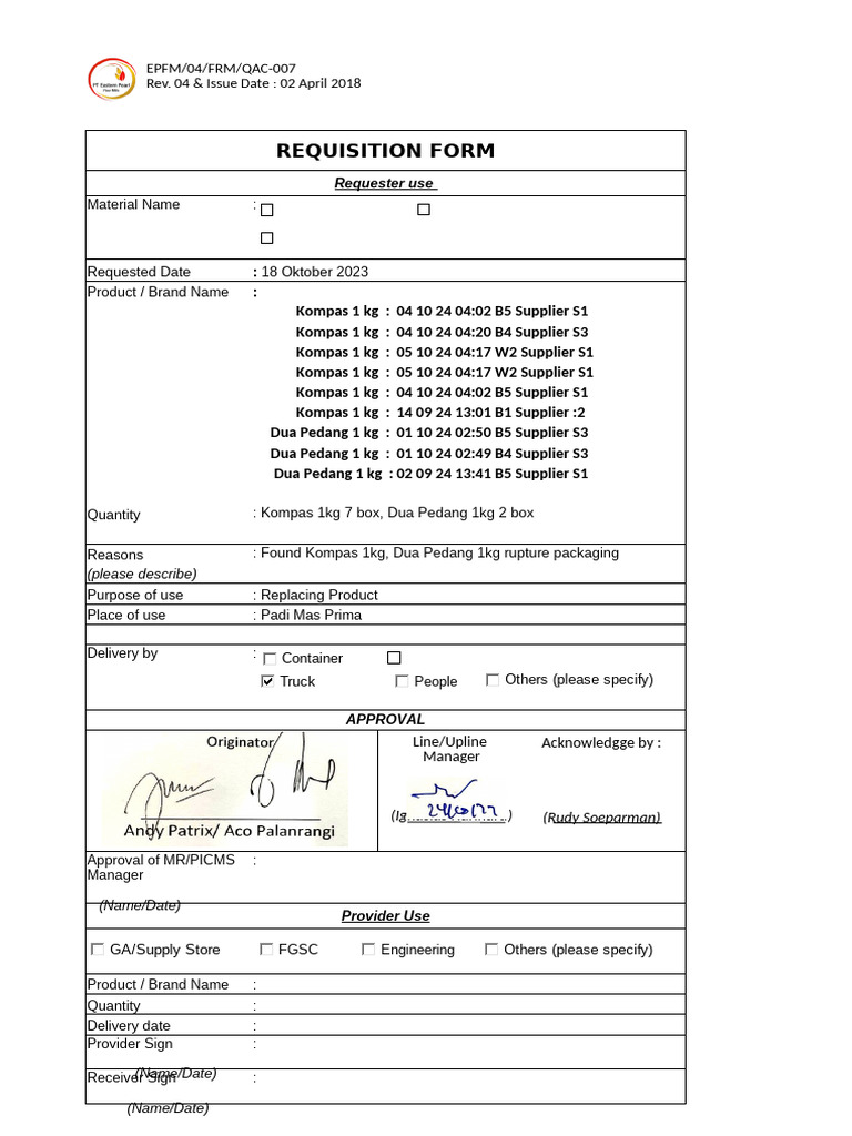 Form Requisting Padi Mas | PDF