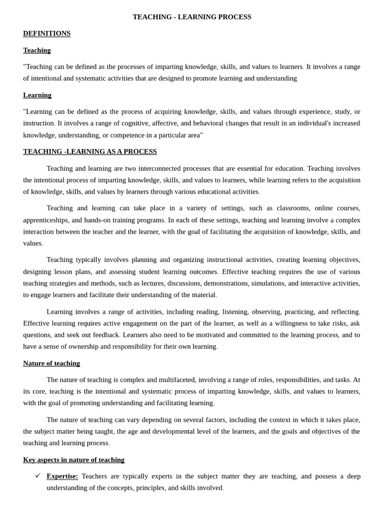 TEACHING LEARNING PROCESS | PDF | Learning | Reflective Practice