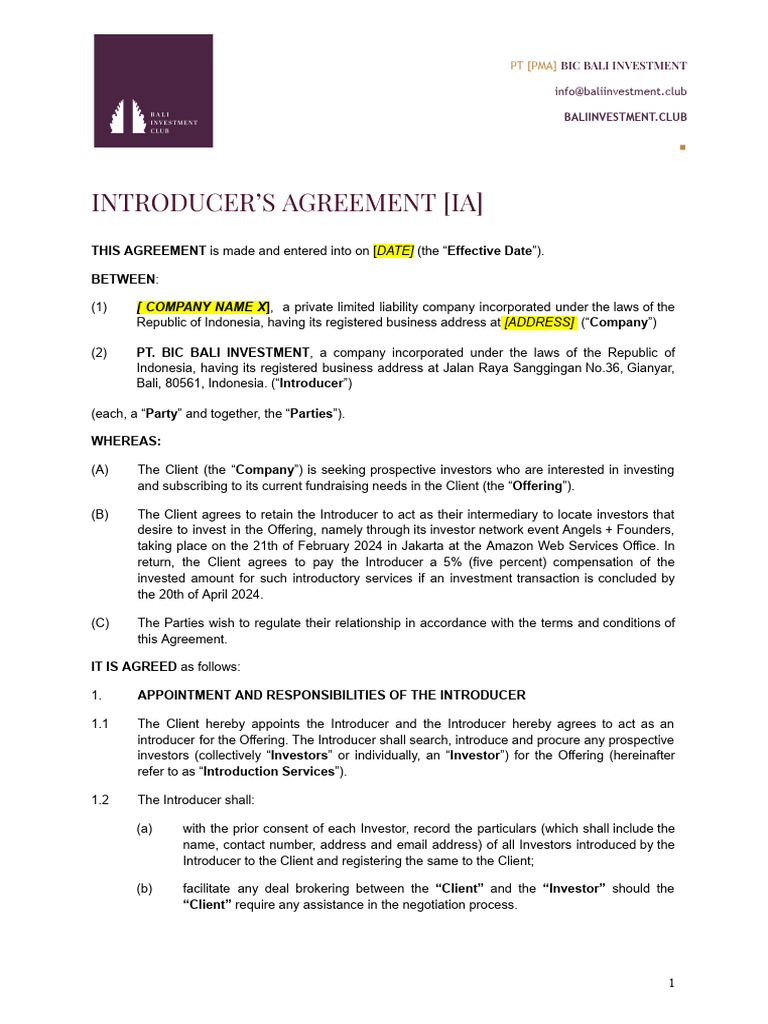 BIC & X - Introducer's Agreement A+f 15.0 AWS Office (Amazon Web ...