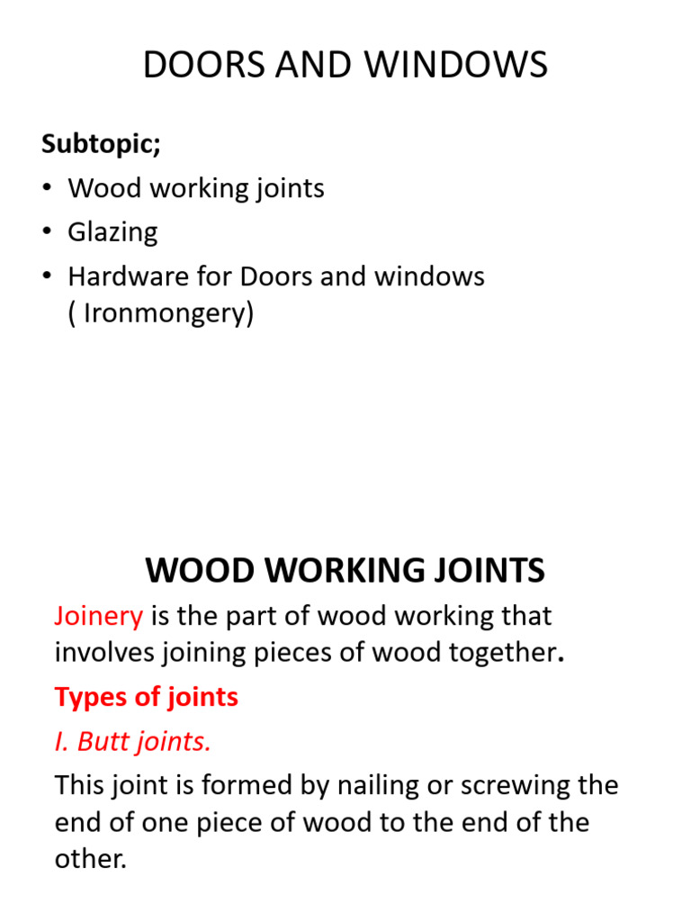 Wood Work Joints and Glazing | PDF | Door