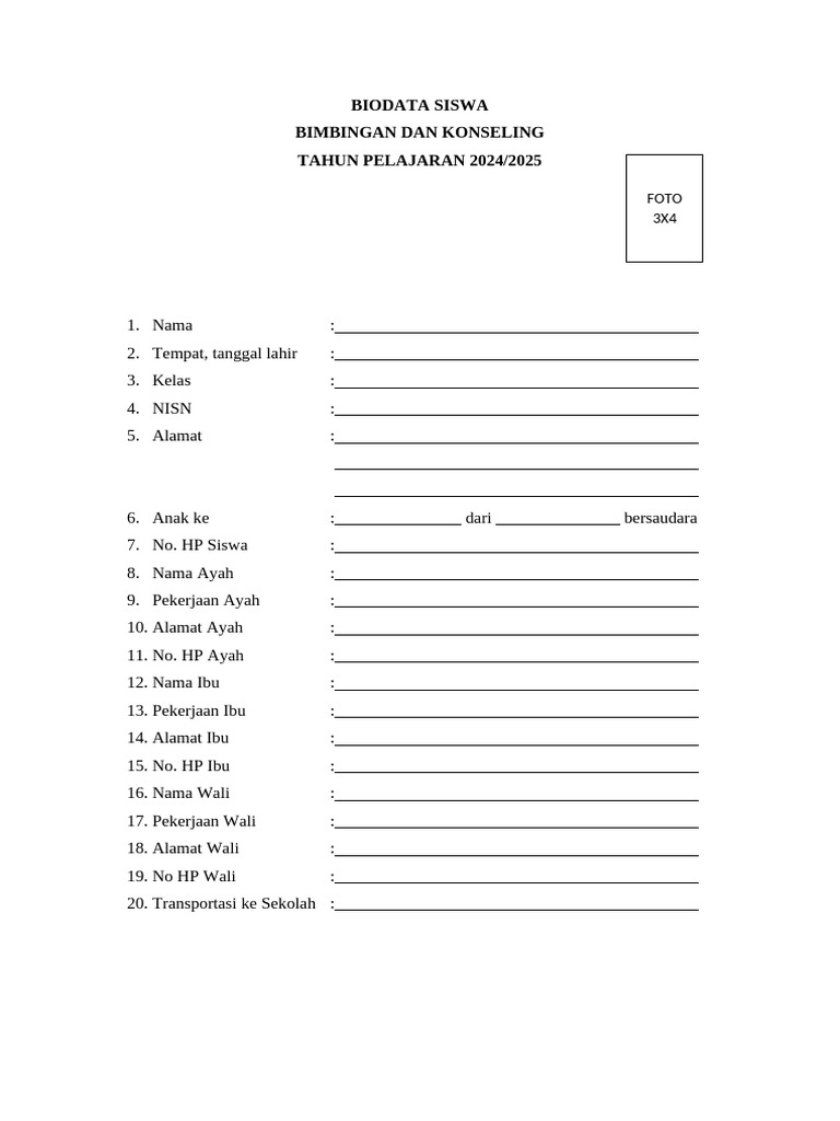 Biodata Siswa | PDF