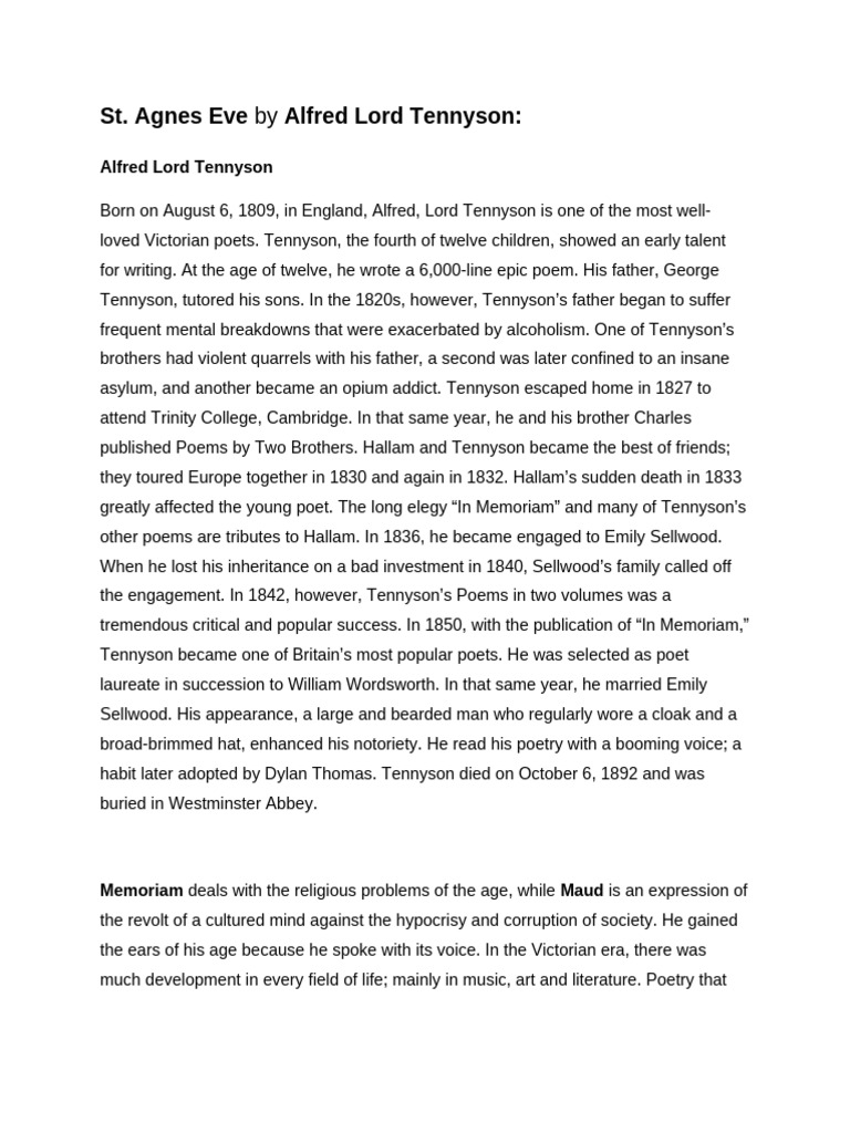 Analysis of Tennyson's St. Agnes Eve | PDF | Poetry | Realism (Arts)